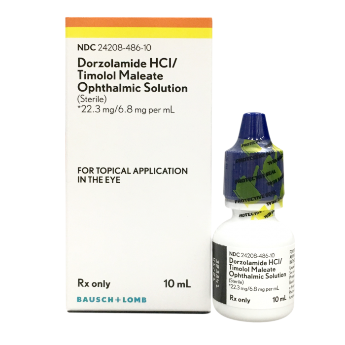 Dorzolamide 2% + Timolol 0.5% Drops, 10mL - Glaucoma Agents ...